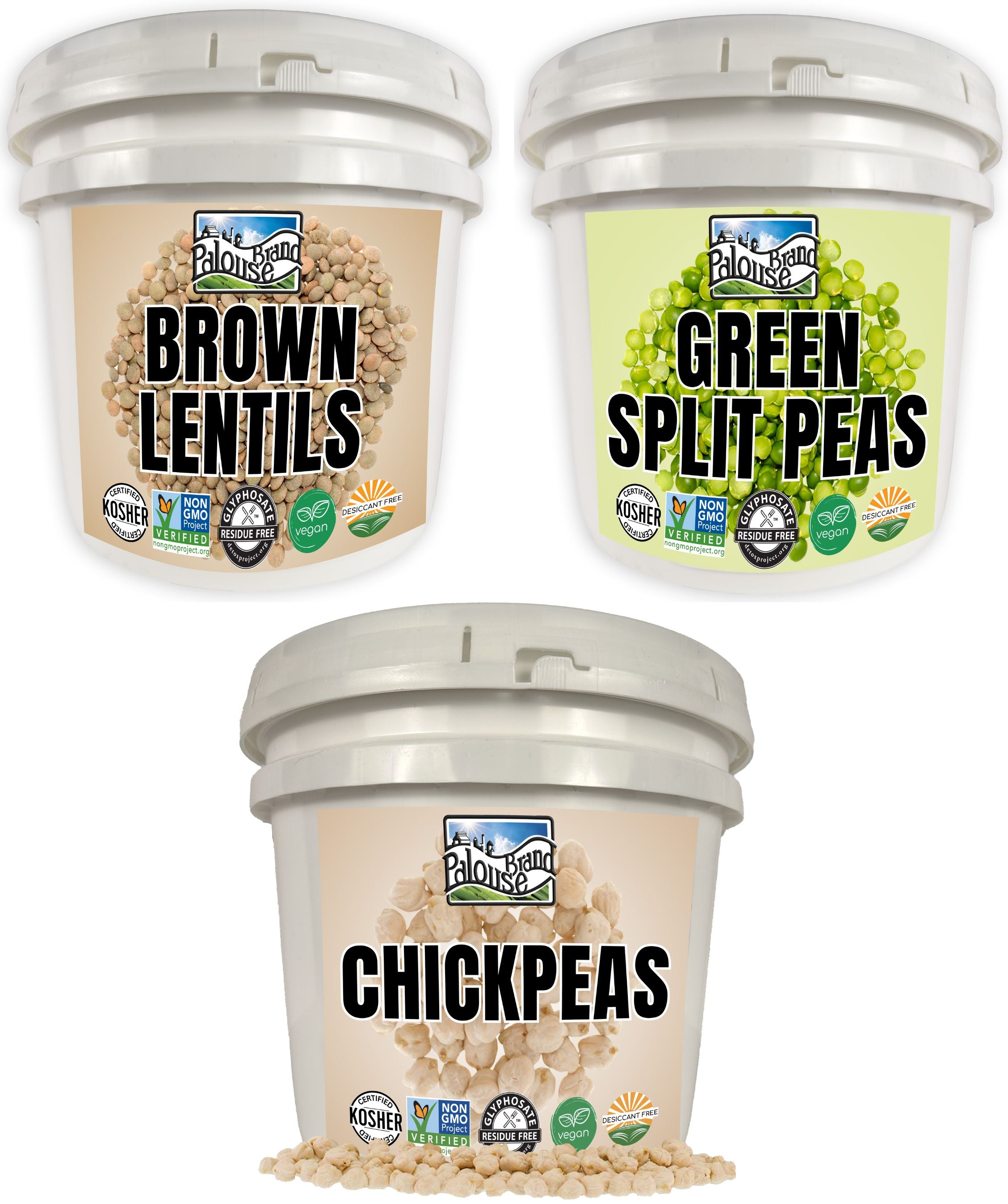 Legume Bucket Bundle | 75 LBS | Chickpeas, Green Split Peas, Brown ...